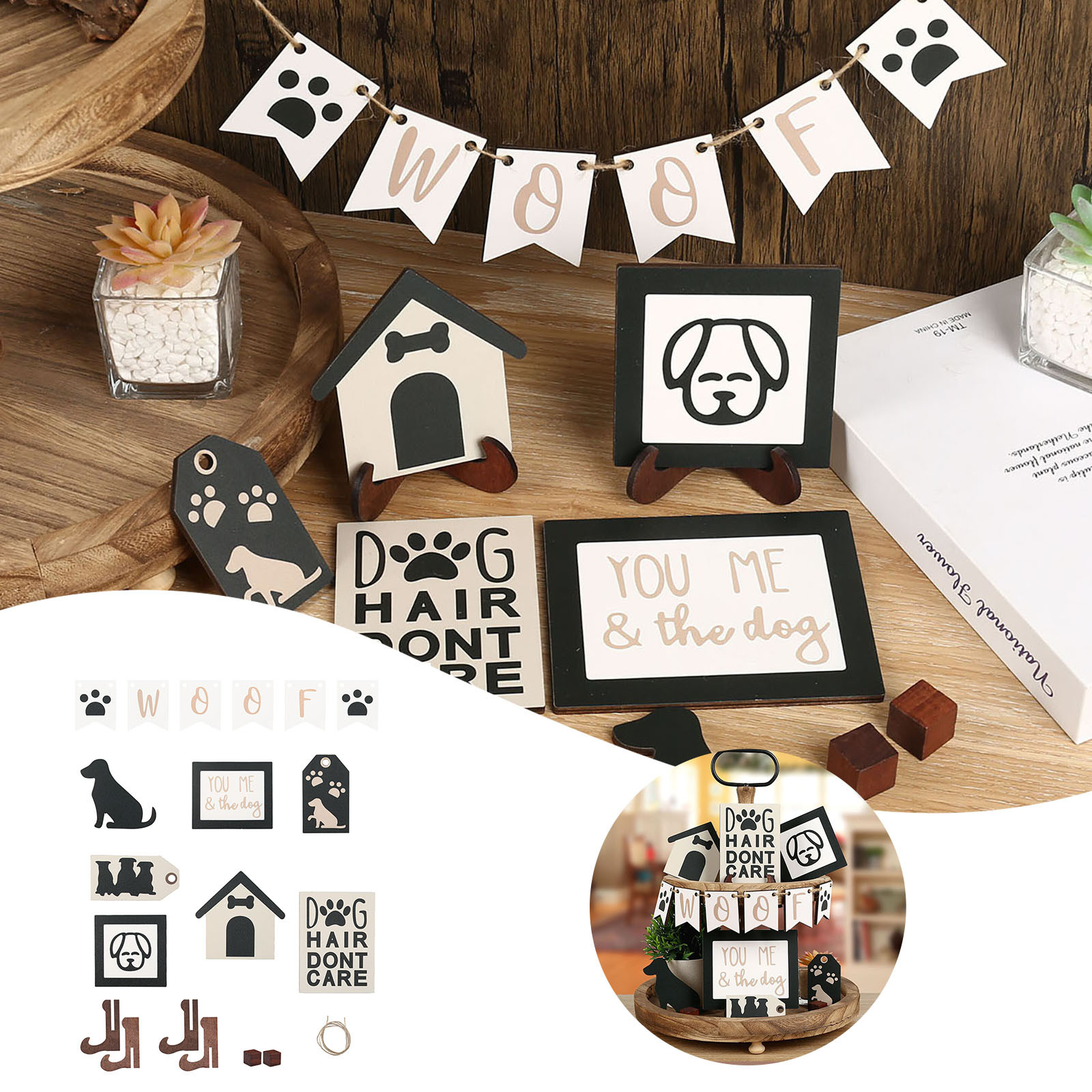 Dog Tiered Tray Decor Set Wooden Dog Tray Decor Rustic Farmhouse Paw ...