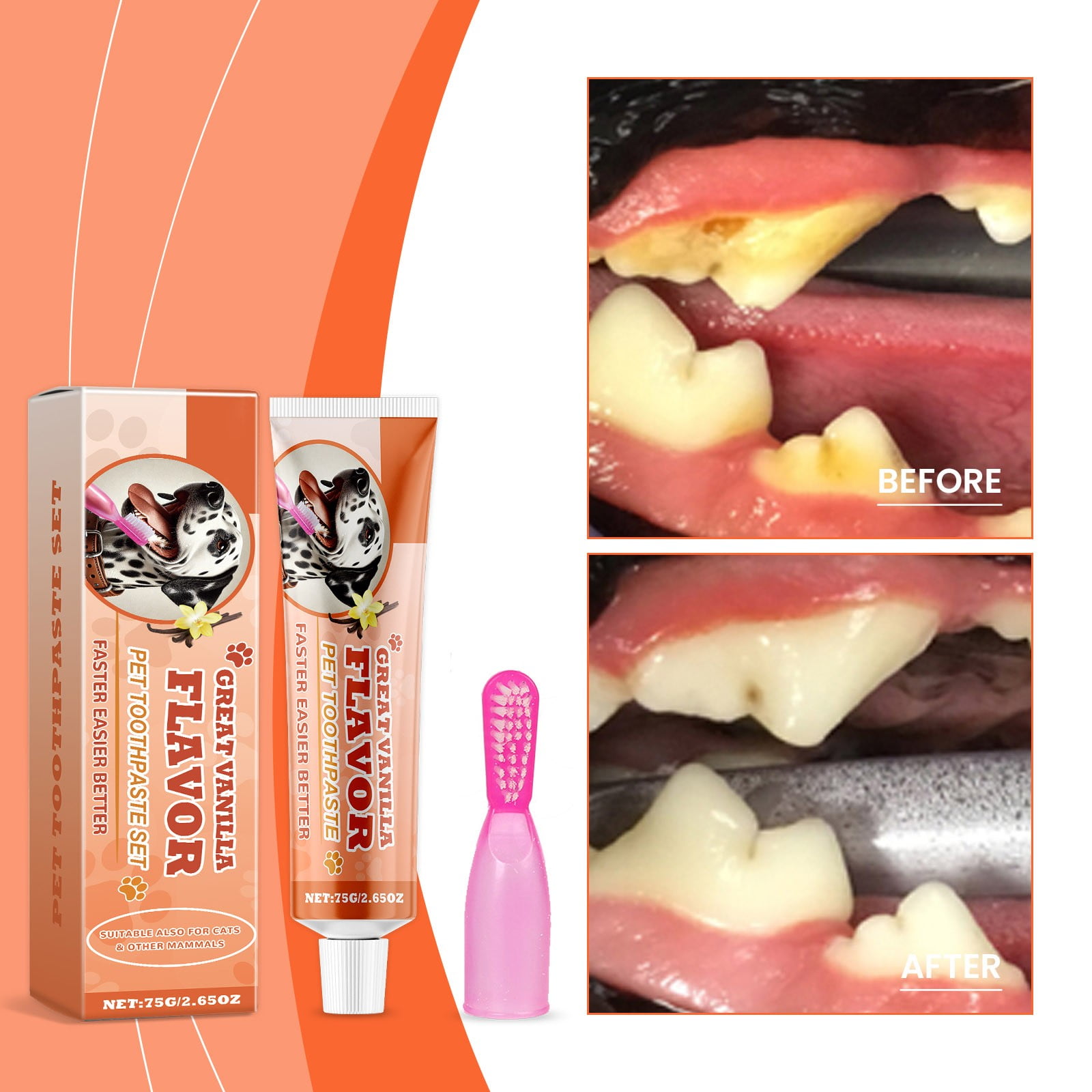 Dog Toothbrush Three-Sided Design | Flavored Toothpaste 75g | Ergonomic ...