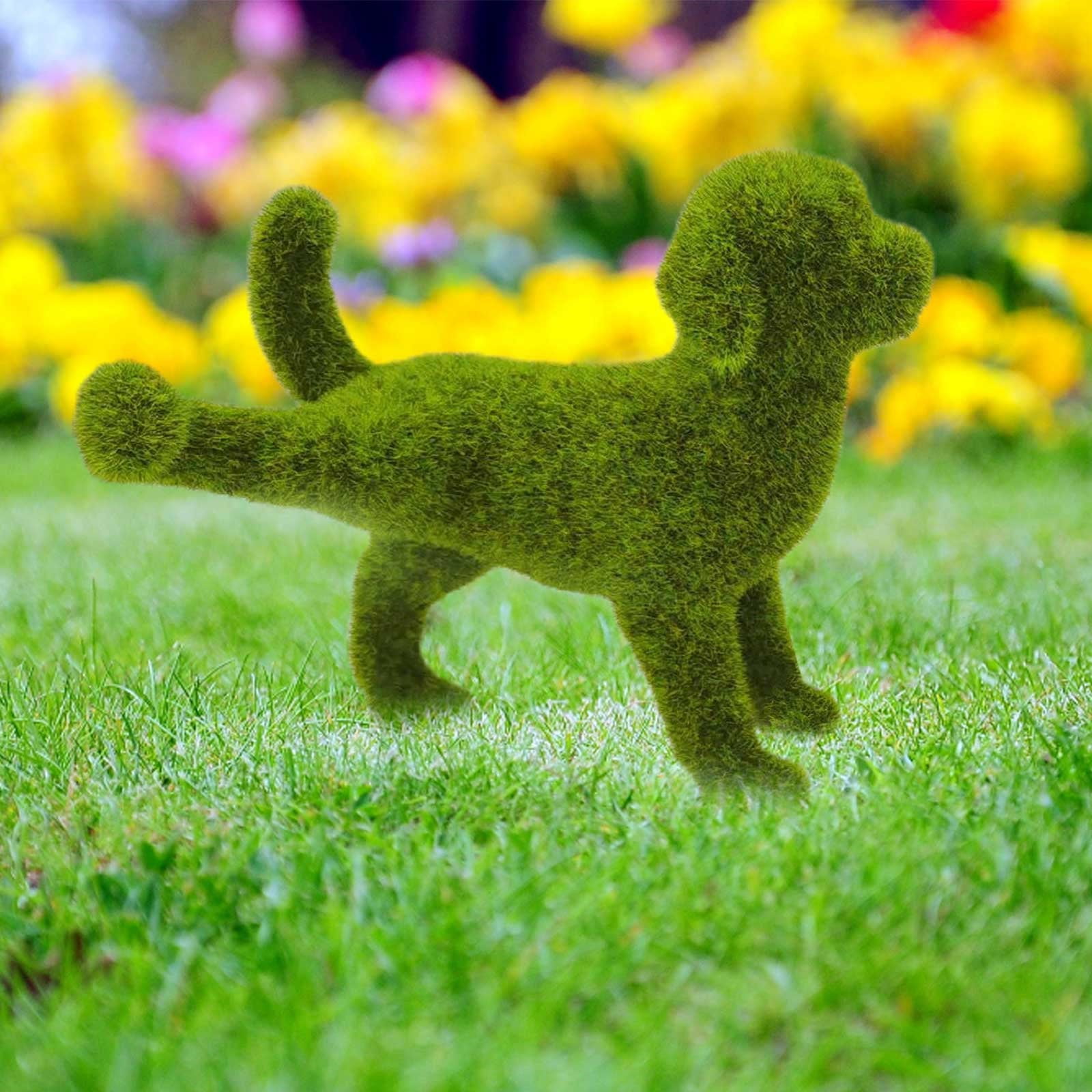 Dog Topiary Dog Figurine Flocking Animal Moss Garden Statue Flocked ...
