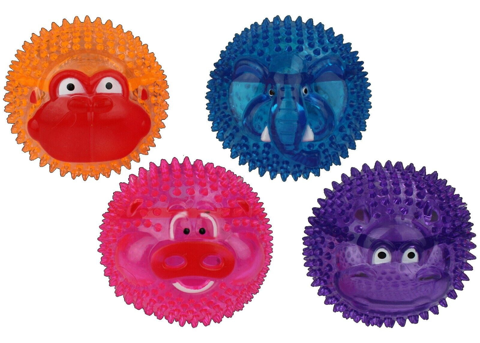 Dog Toy 3.25 inch Lighted TPR Translucent Colorful Spikey Animal Face ...