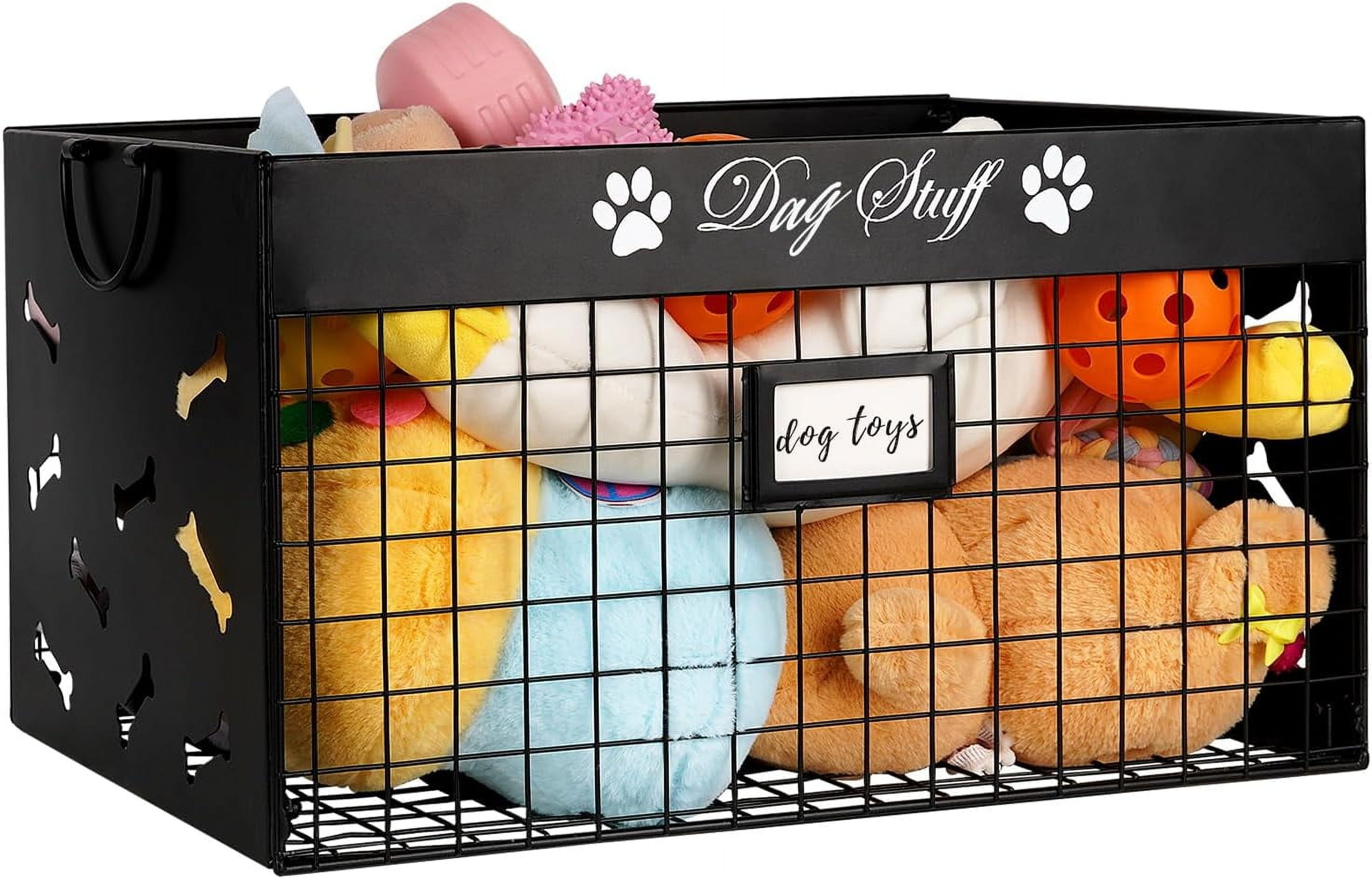 Dog Toy Bin Large Dog Toy Basket Metal Dog Toy Box with Handles and ...