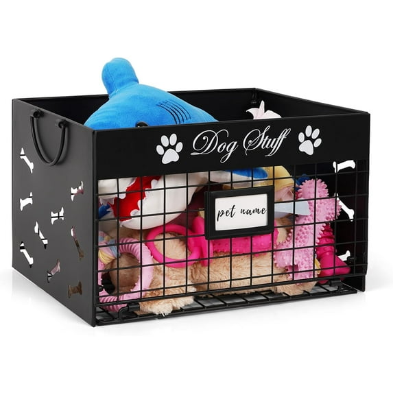 Dog Toy Bin - Metal Dog Toy Basket Box with Handles and Label Position ...