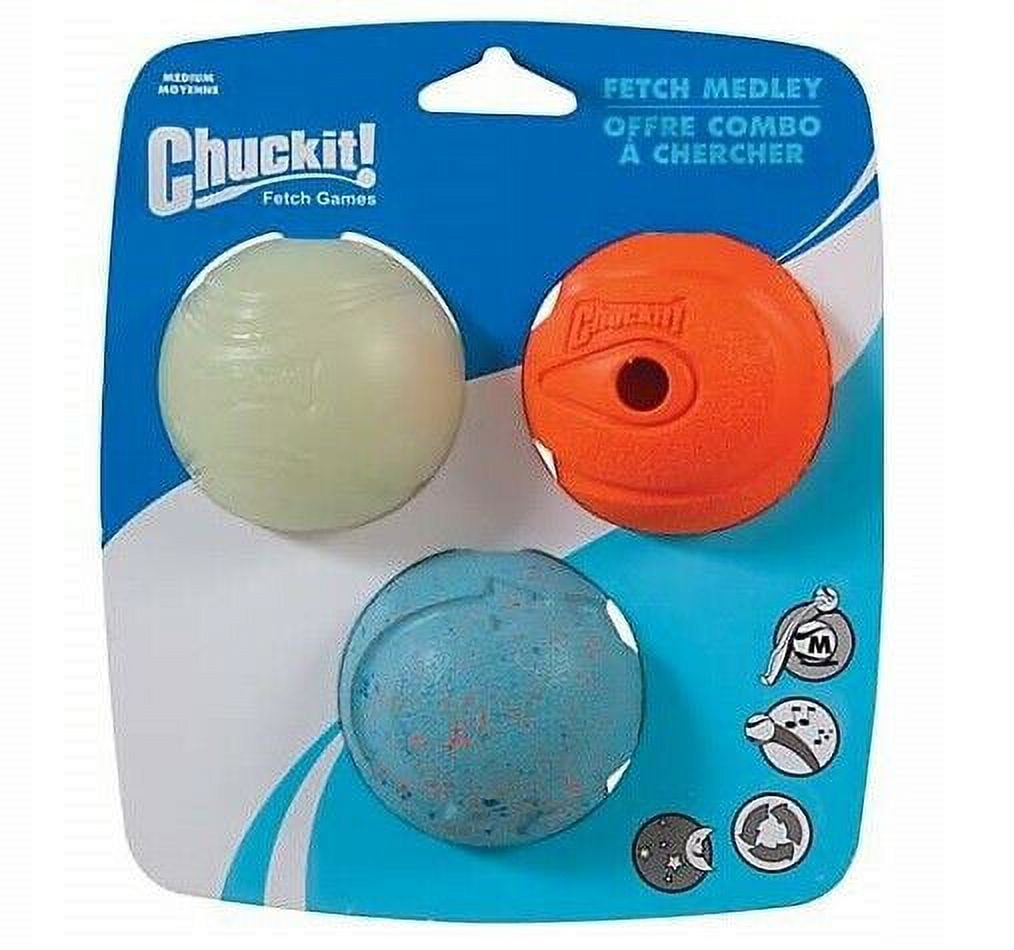 Dog Toy Fetch Medley Whistler Glow Rebounce Set of 3 Balls Assorted ...
