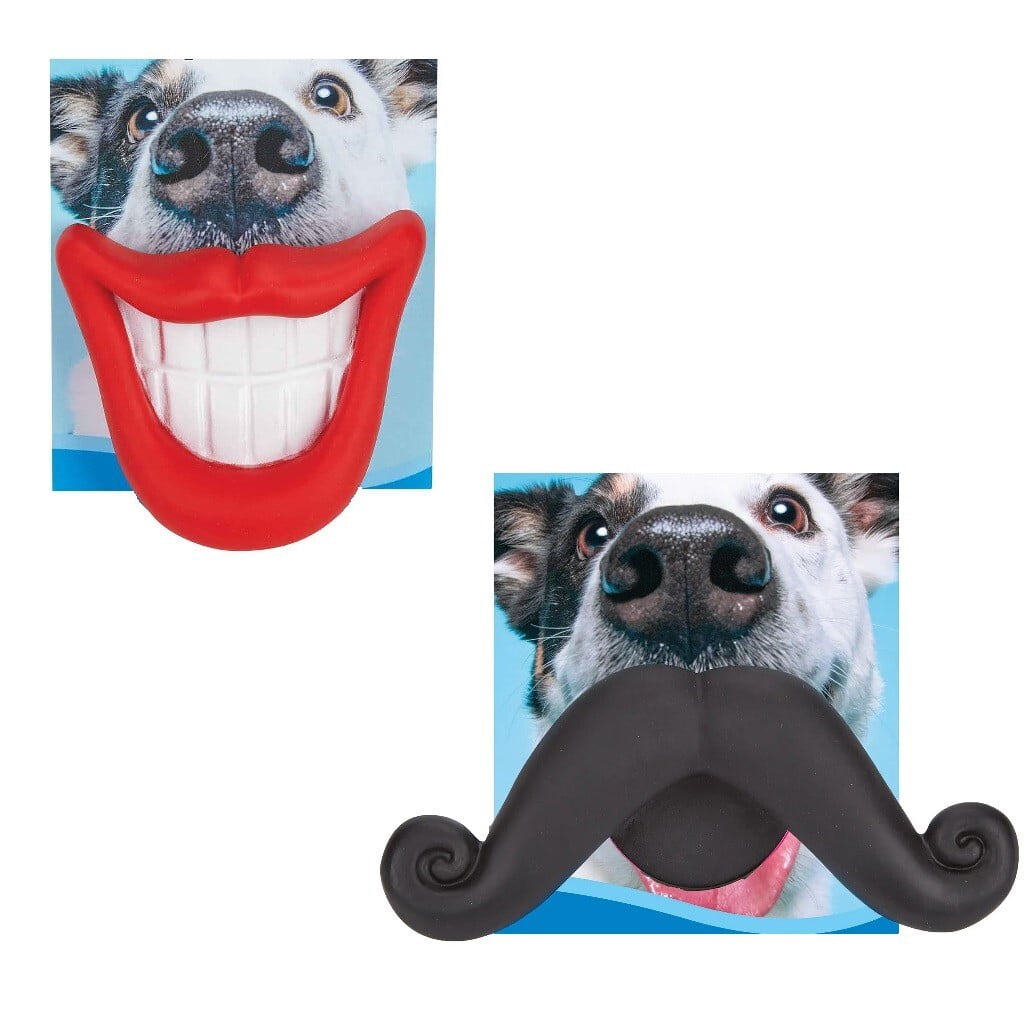 Dog Toy Funny Face Easy Chew Soft Latex Squeaker Red Happy Smile Black ...