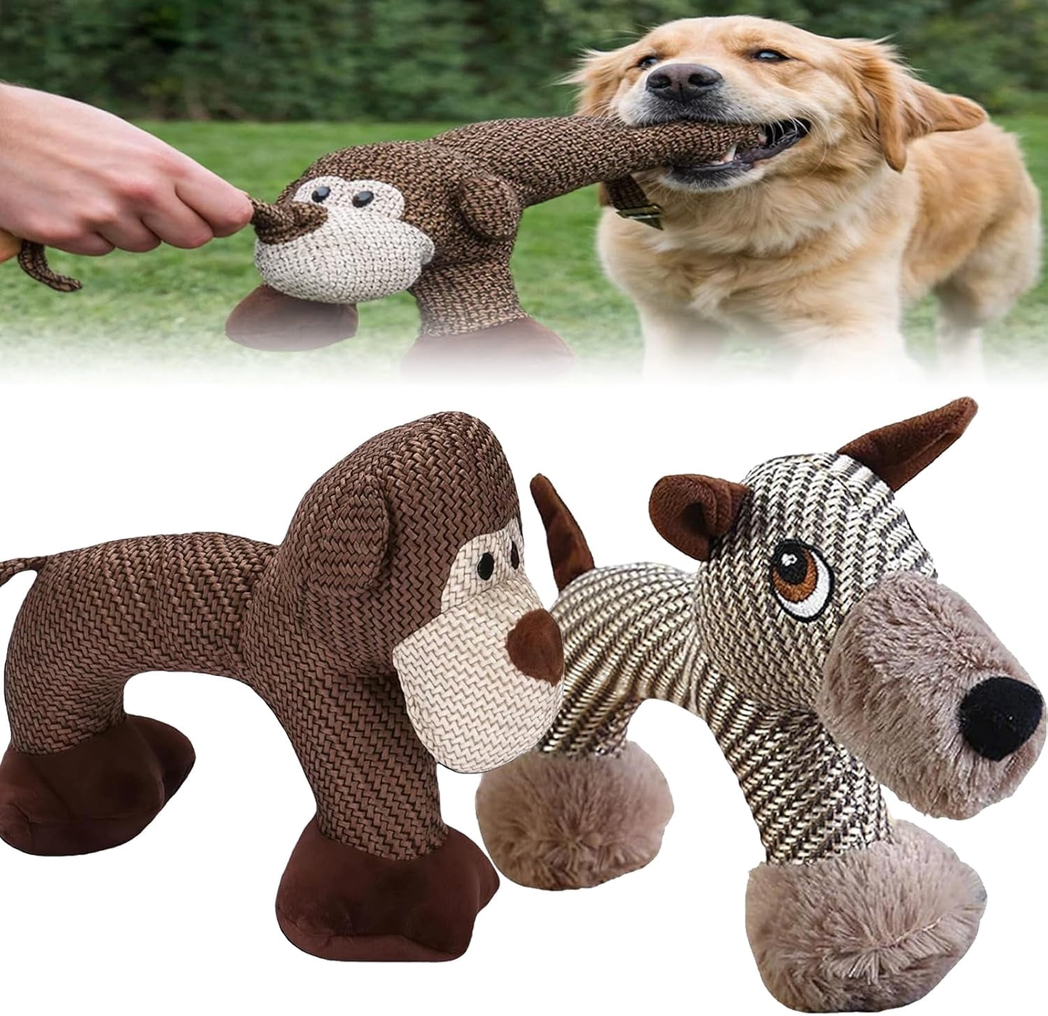 Dog Toy, Linen Safari Companions, Chomp Champ, Interactive Squeaky Chew ...