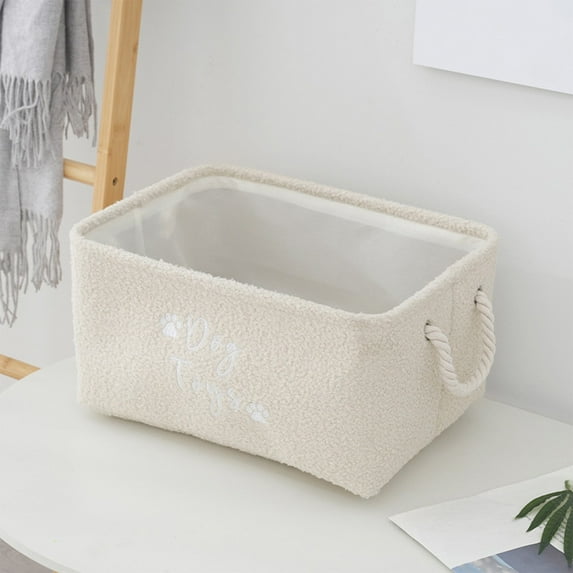 Dog Toy Storage Basket Beige Plush Organizer Bin for Pet Accessories ...