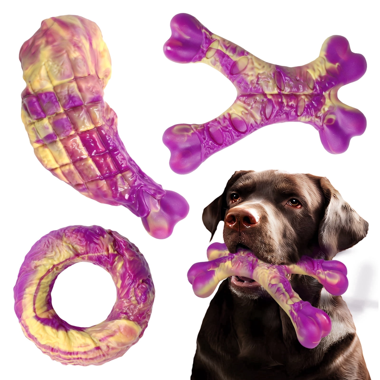 Dog Toys for Aggressive Chewers - 3 Pack Bacon Flavored Indestructible ...