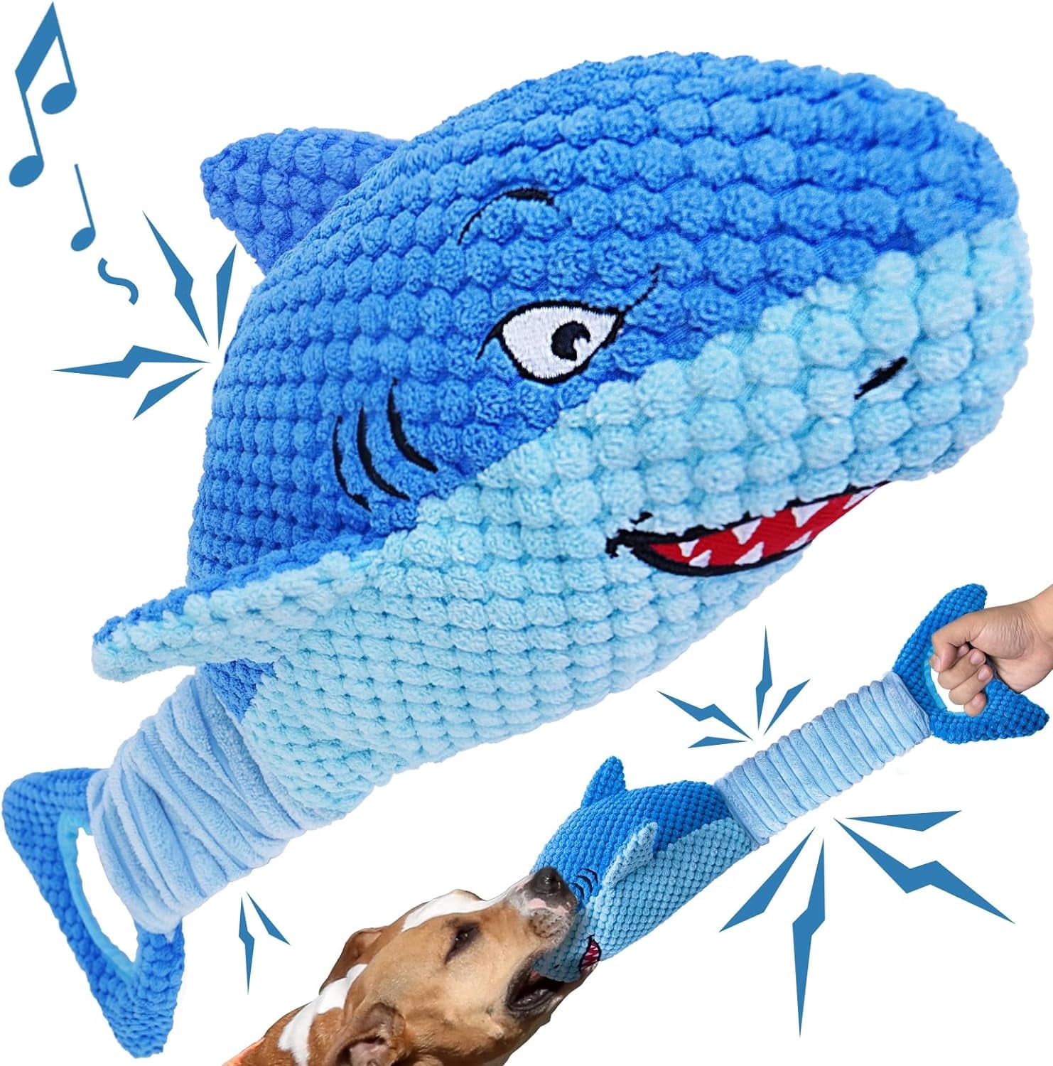 AOLLYWIN Dog Toys for Large Dogs, Shark Crinkle Squeaky Tug, 17-19 ...