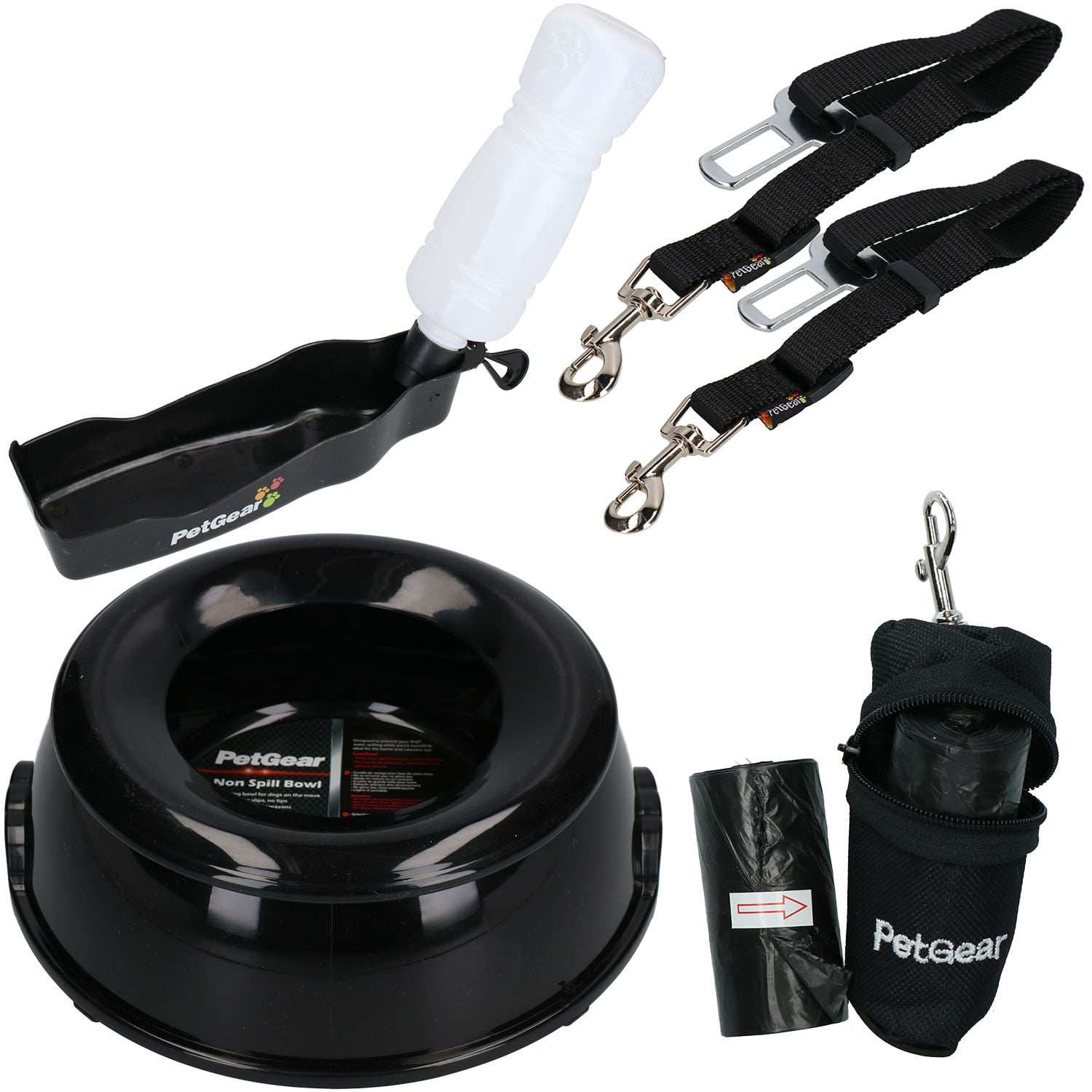 Dog Travel Bundle, Water Bowl, 2 Seat Belts, Poo Bag Holder & Drinking ...