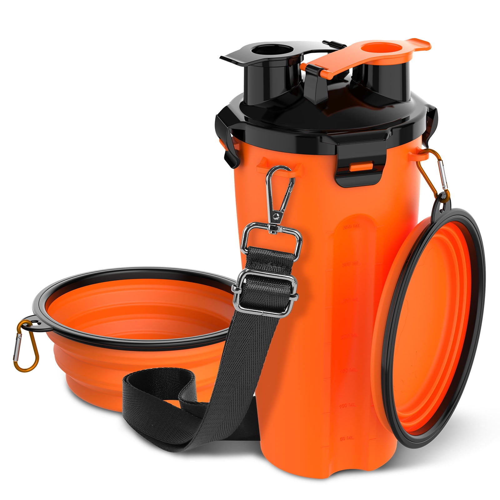 Dog Travel Water Bottle Collapsible Bowls, 2 in 1 Pet Food Container ...