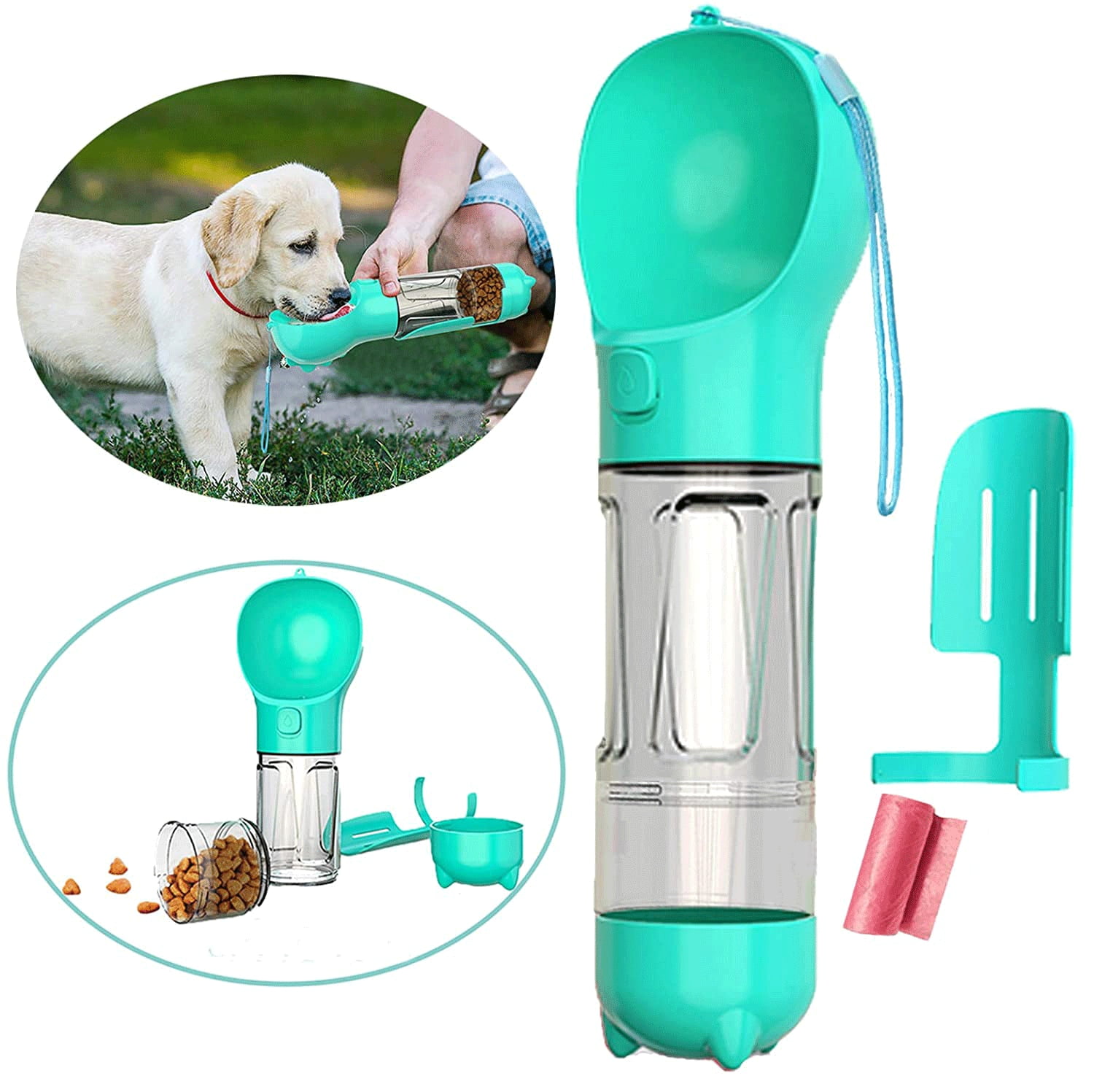 Dog Travel Water Bottle for Walking (Green)- 500ml Portable Pet Water ...