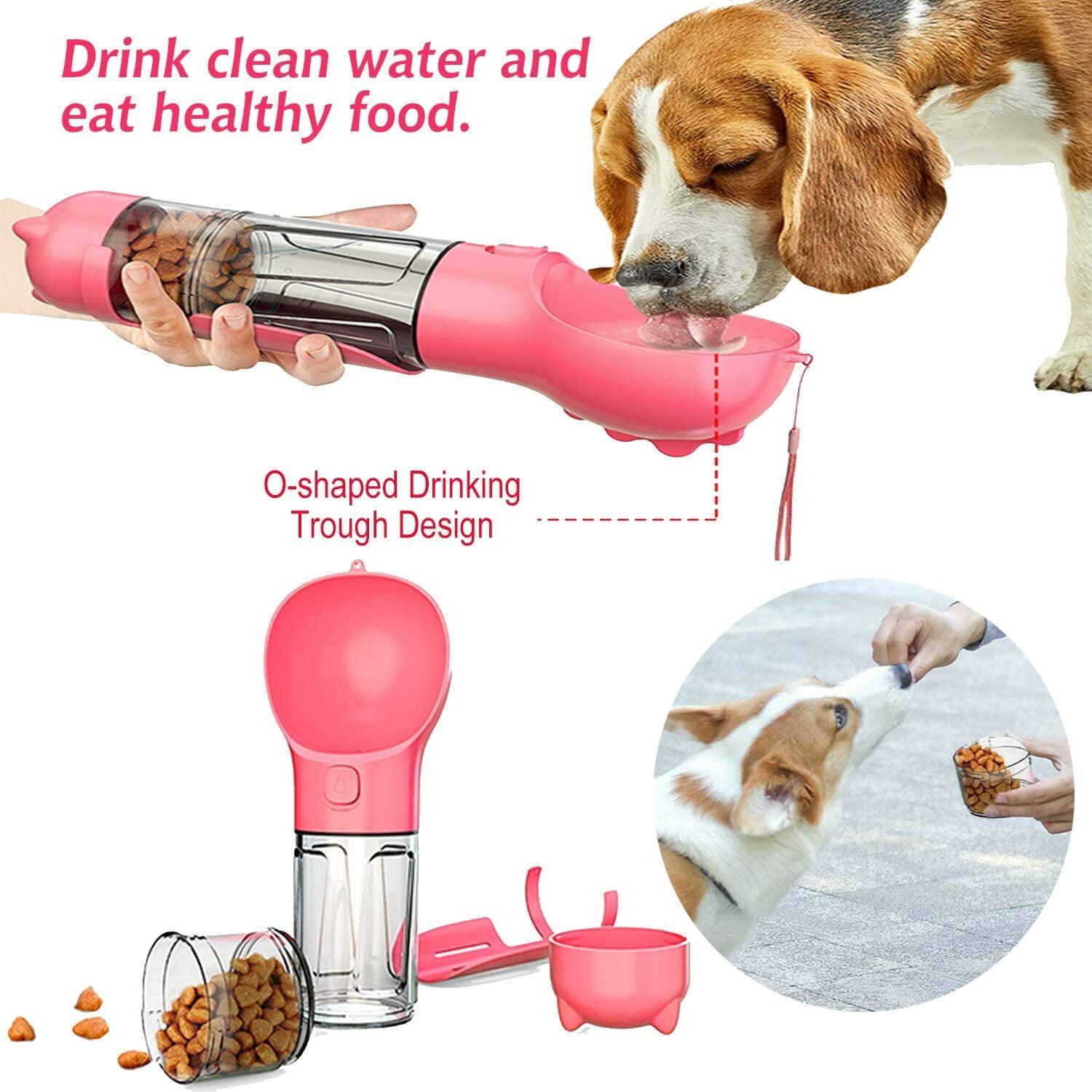 Dog Travel Water Bottle for Walking (Pink)- 500ml Portable Pet Water ...