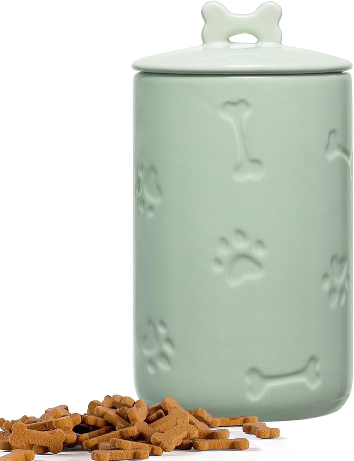 Dog Treat Container Airtight - 9"x5" Green Large Ceramic Dog Treat Jar ...