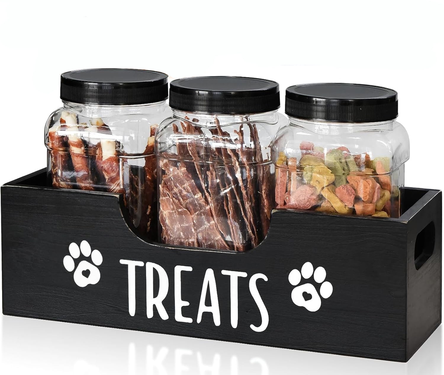 "Dinosam Dog Treat Containers with Airtight Plastic Jars, Rustic Wooden ...