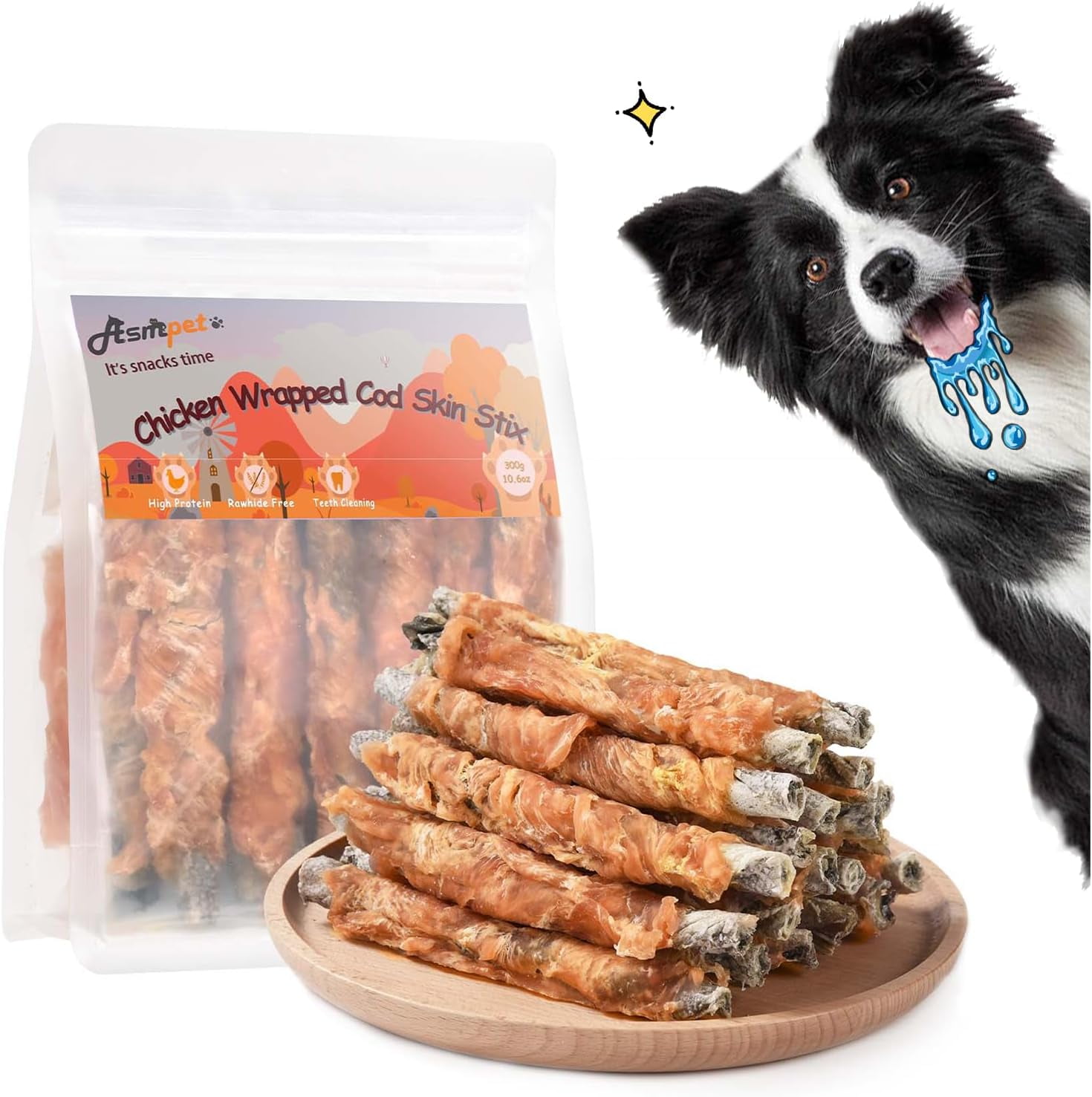 Dog Treats, Natural Chicken Jerky Wrapped Cod Fish Skin High Protein ...