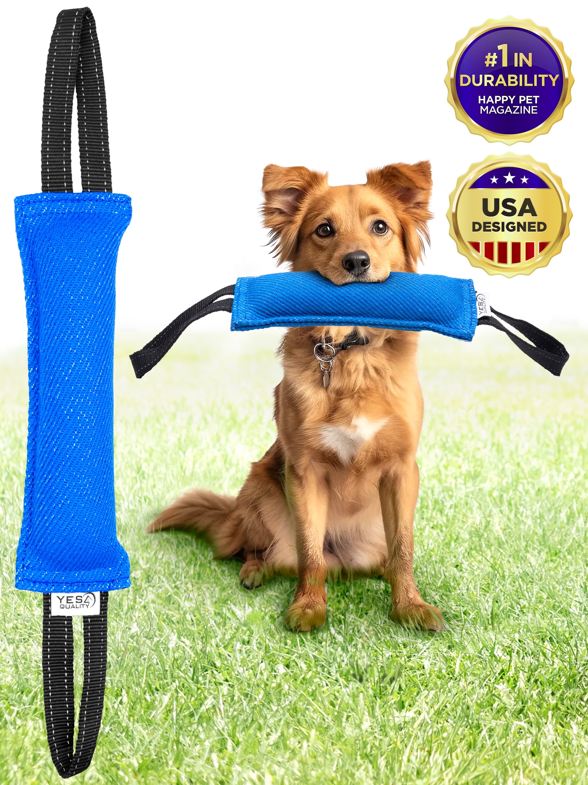 Dog Tug Toy Bite Pillow (Blue) w/ Nylon Handles, Training Equipment for ...