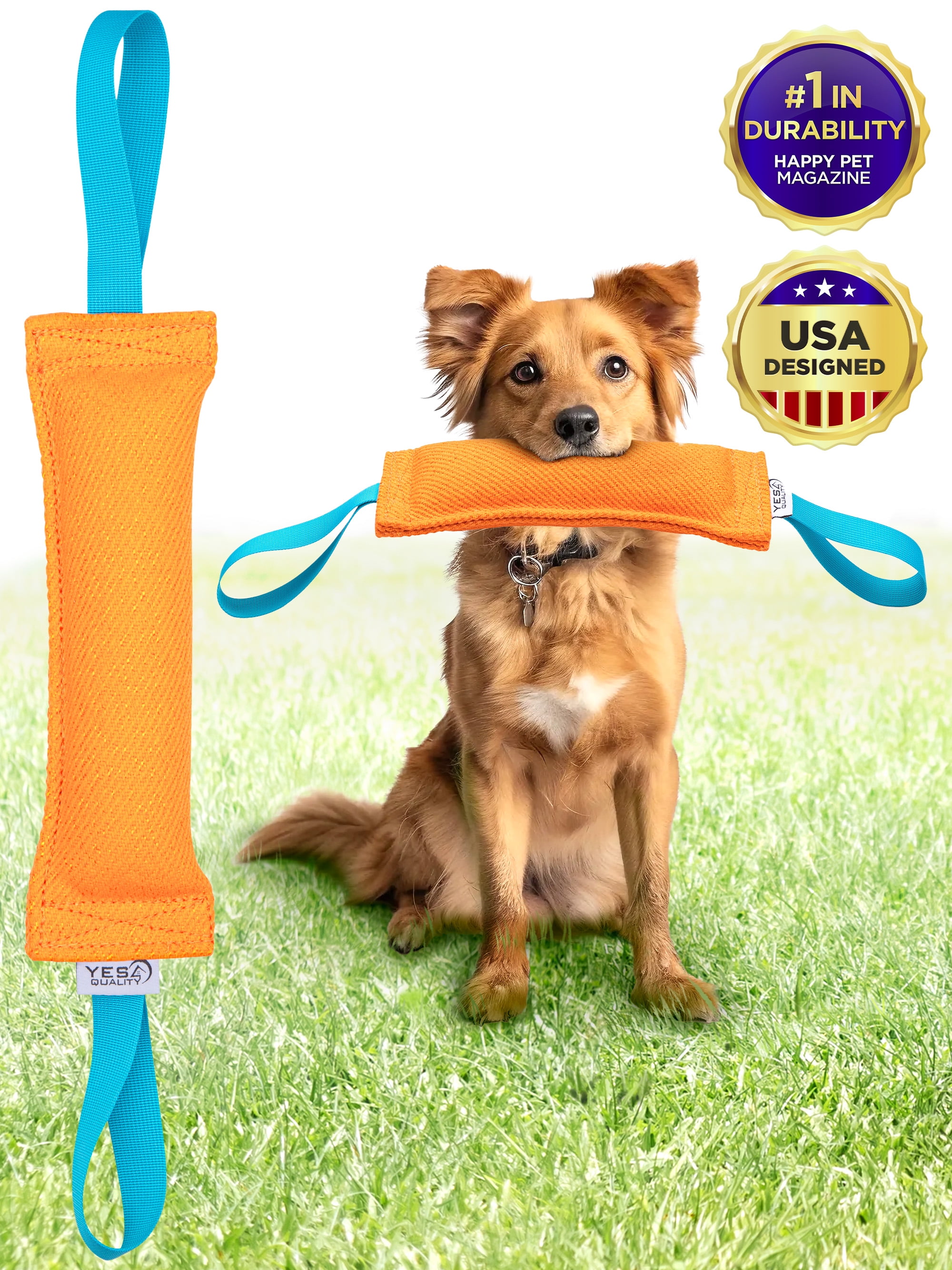 Dog Tug Toy Bite Pillow (Orange) w/ Nylon Handles, Training Equipment ...