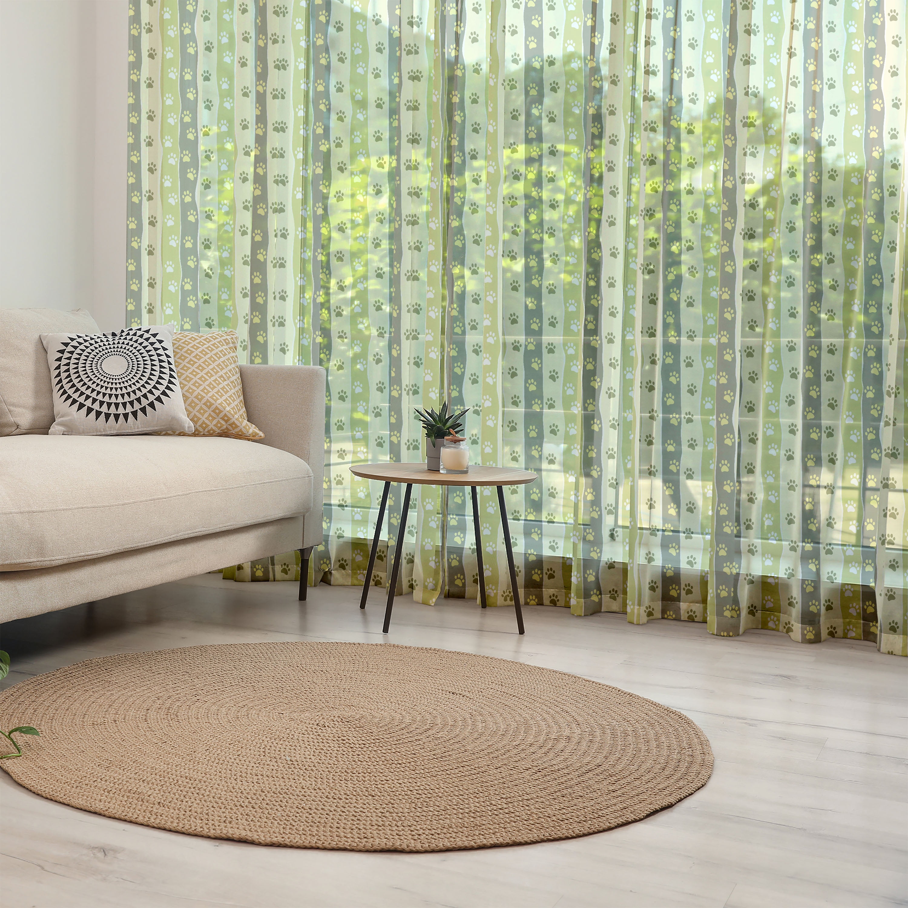 Dog Tulle Curtains with Rod Pocket, Vertical Pattern Paw Design Foot ...