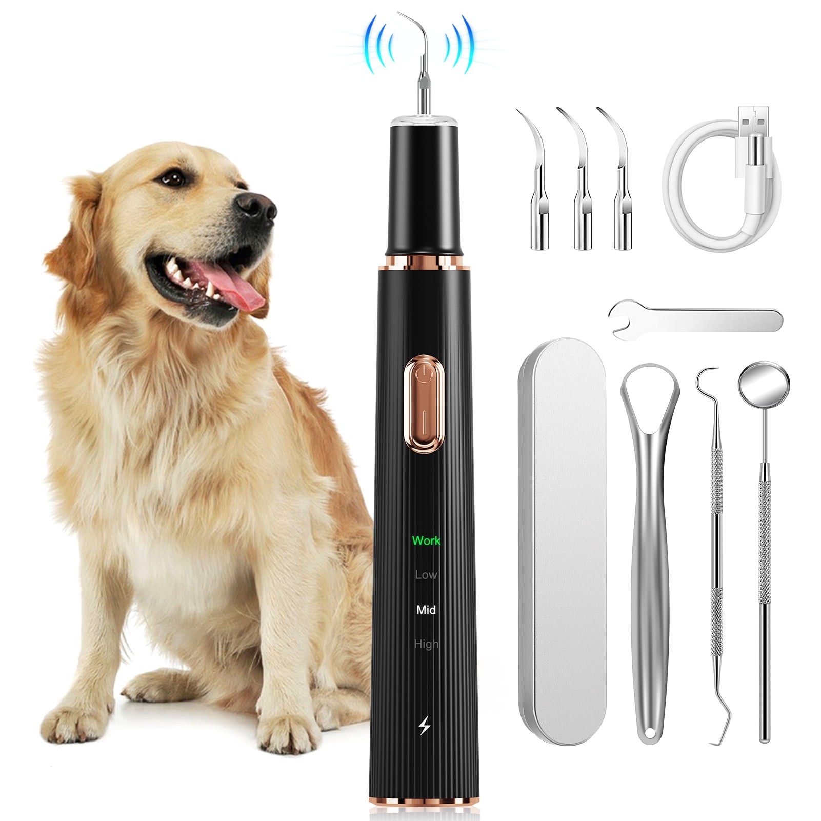 Dog Ultrasonic Toothbrush Cleaner, Pet Plaque Remover for Teeth with 3 ...