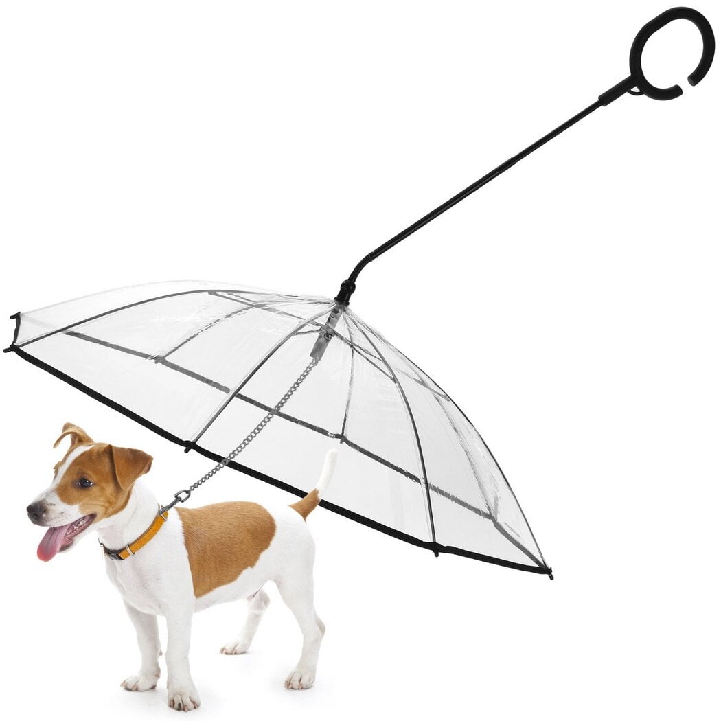 Dog Umbrella with Chain Leash& C-Shape Handle, Bendable Bar Angle ...