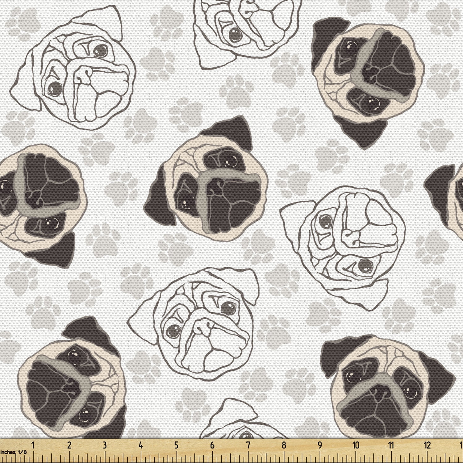Ambesonne Dog Lover Fabric by the Yard Upholstery, Pug Portraits Traces ...