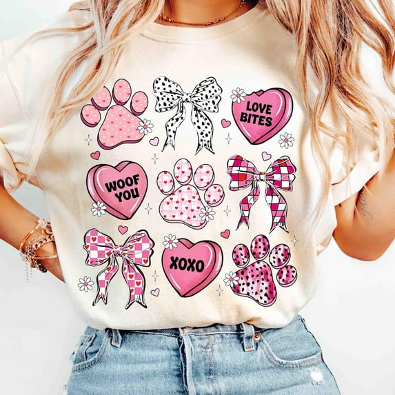 Dog Valentine Coquette Paw Print Heart XOXO Graphic Crewneck Unisex ...