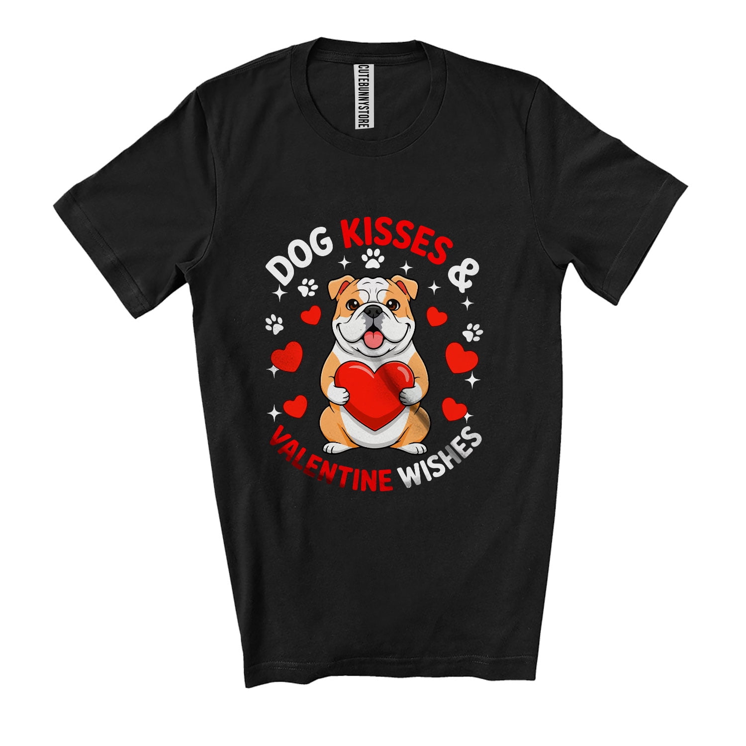Dog Valentine Kisses Wishes; Lovely Bulldog Hugging Heart Lover Owner ...