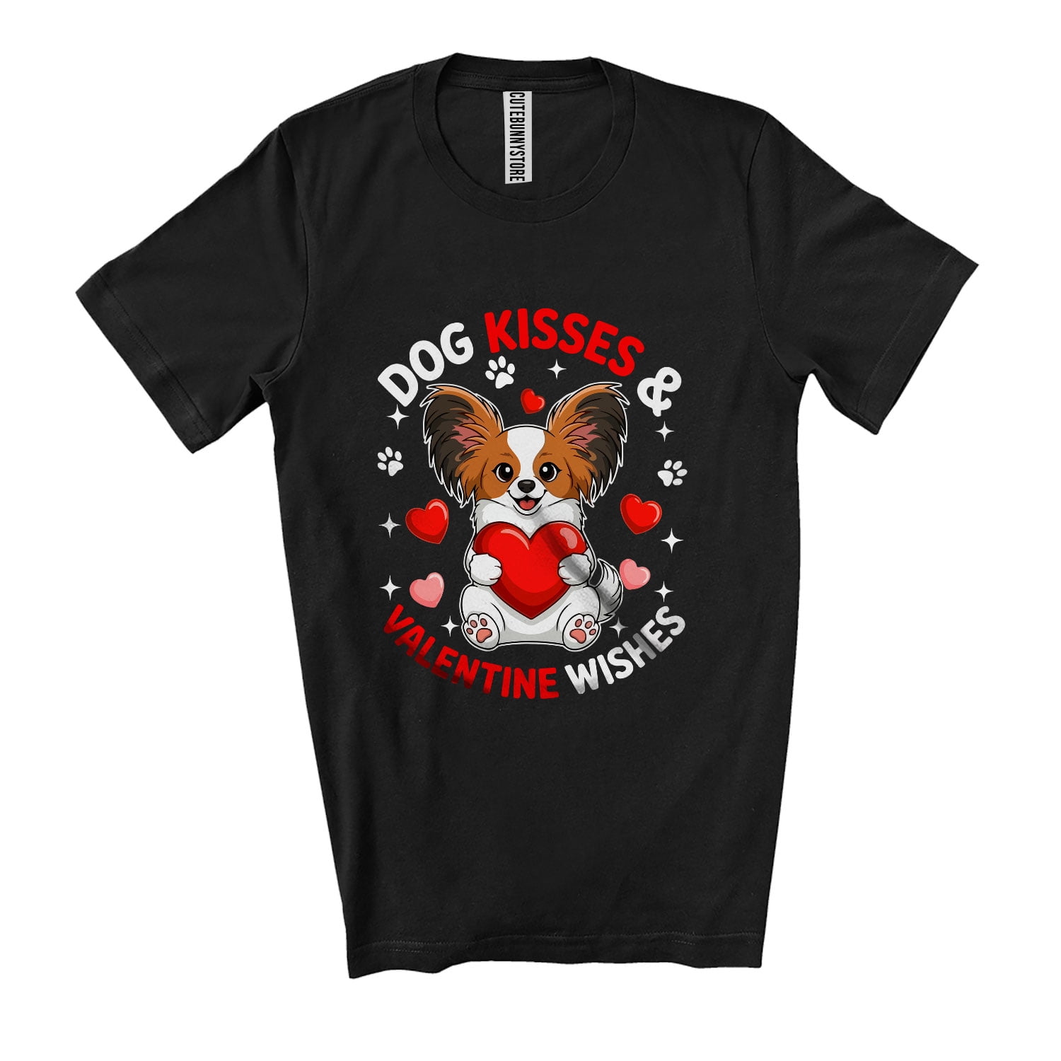 Dog Valentine Kisses Wishes; Lovely Papillon Hugging Heart Lover Owner ...