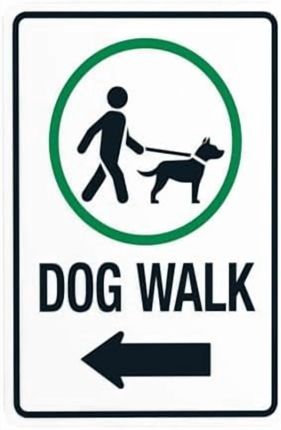 Dog Walk With Left Arrow Warning Sign, Dog Leash Metal Signs for ...