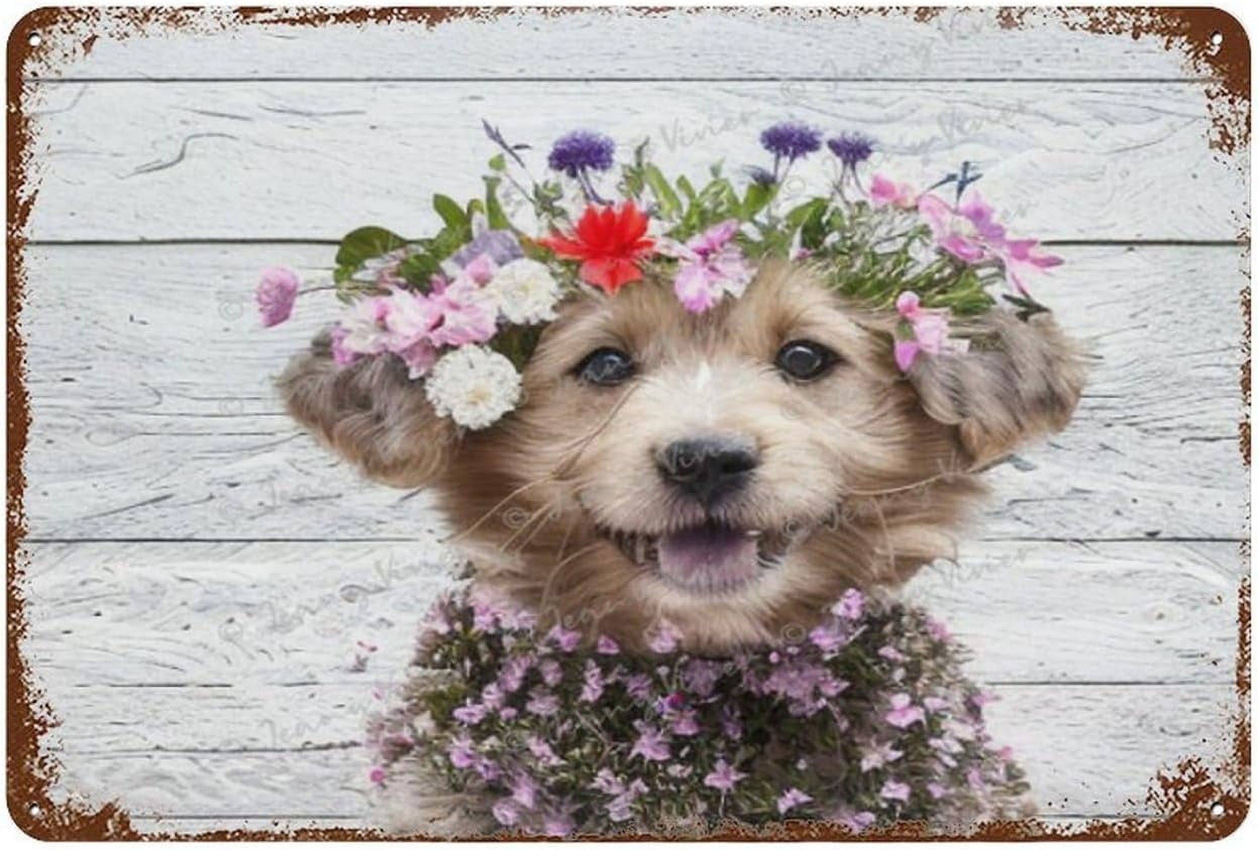 Dog Wall Decor for Kids Room, Dog Wearing a Wreath Artwork Decor for ...