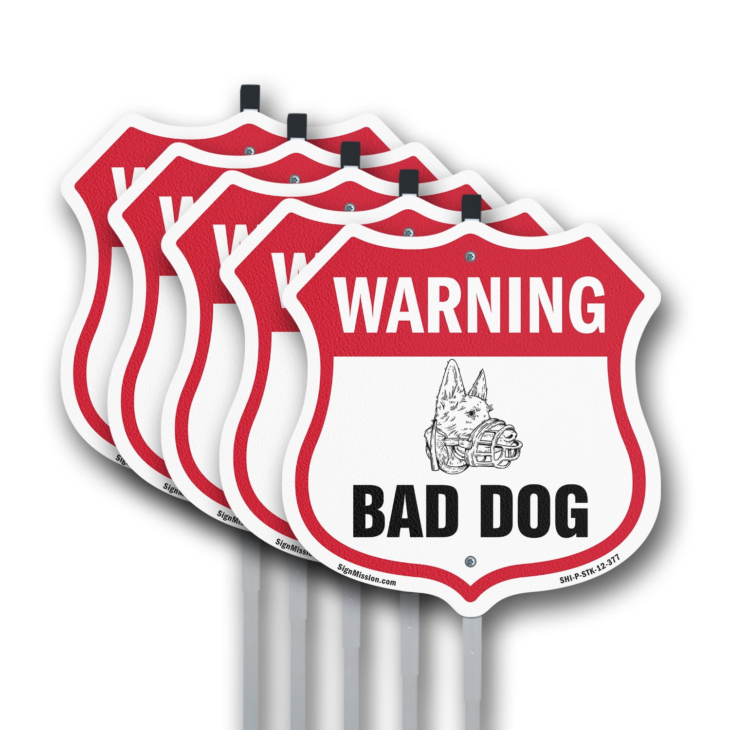Dog Warning Shield Sign Bad Dog (5 Pack) 12 inch X 12 inch Shield ...