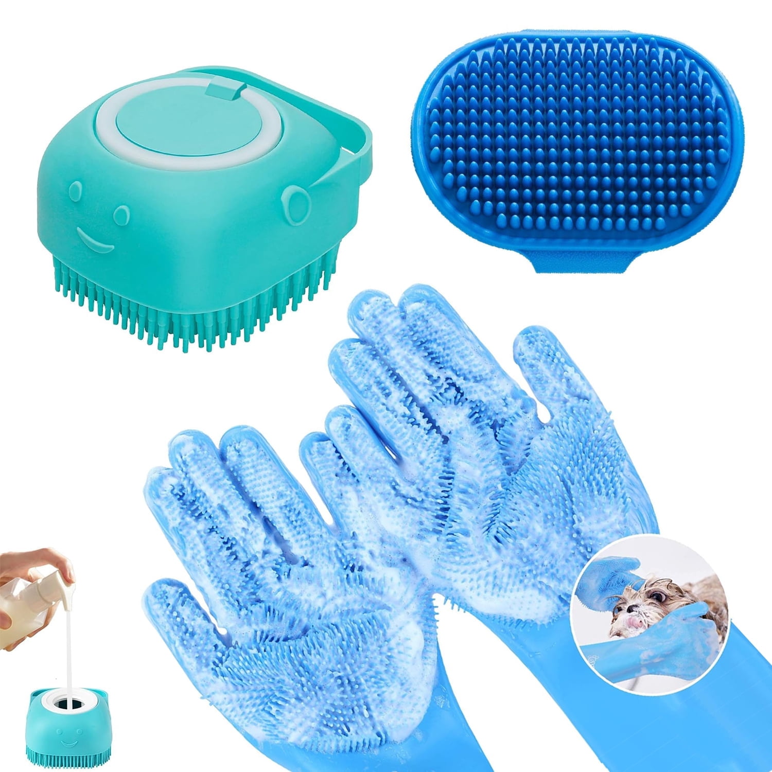 Dog Washing Gloves and Dog Bath Brush, 4 Pcs Pet Shower Set for Dogs ...