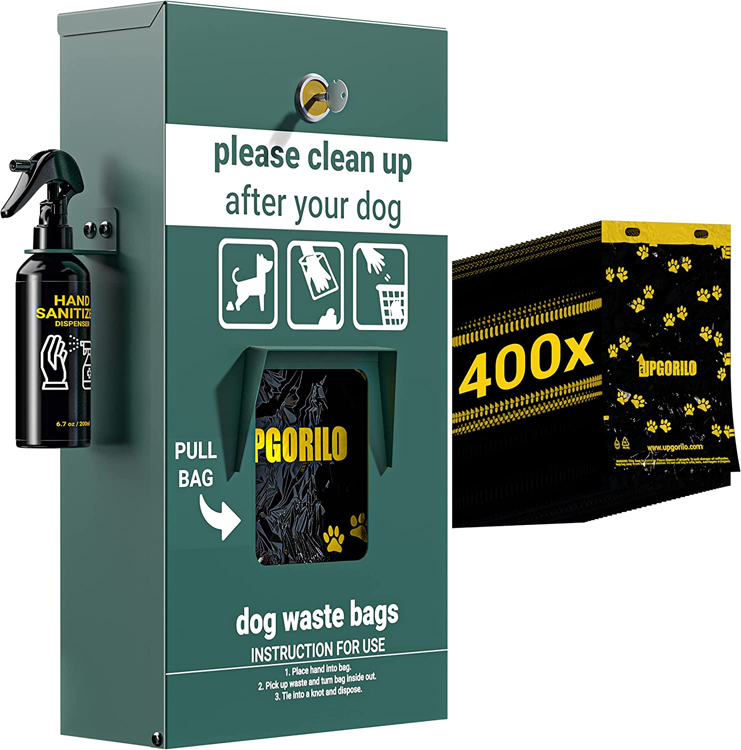 Dog Waste Station Pull Out Bag Dispenser with Bottle - 400 Header Bags ...