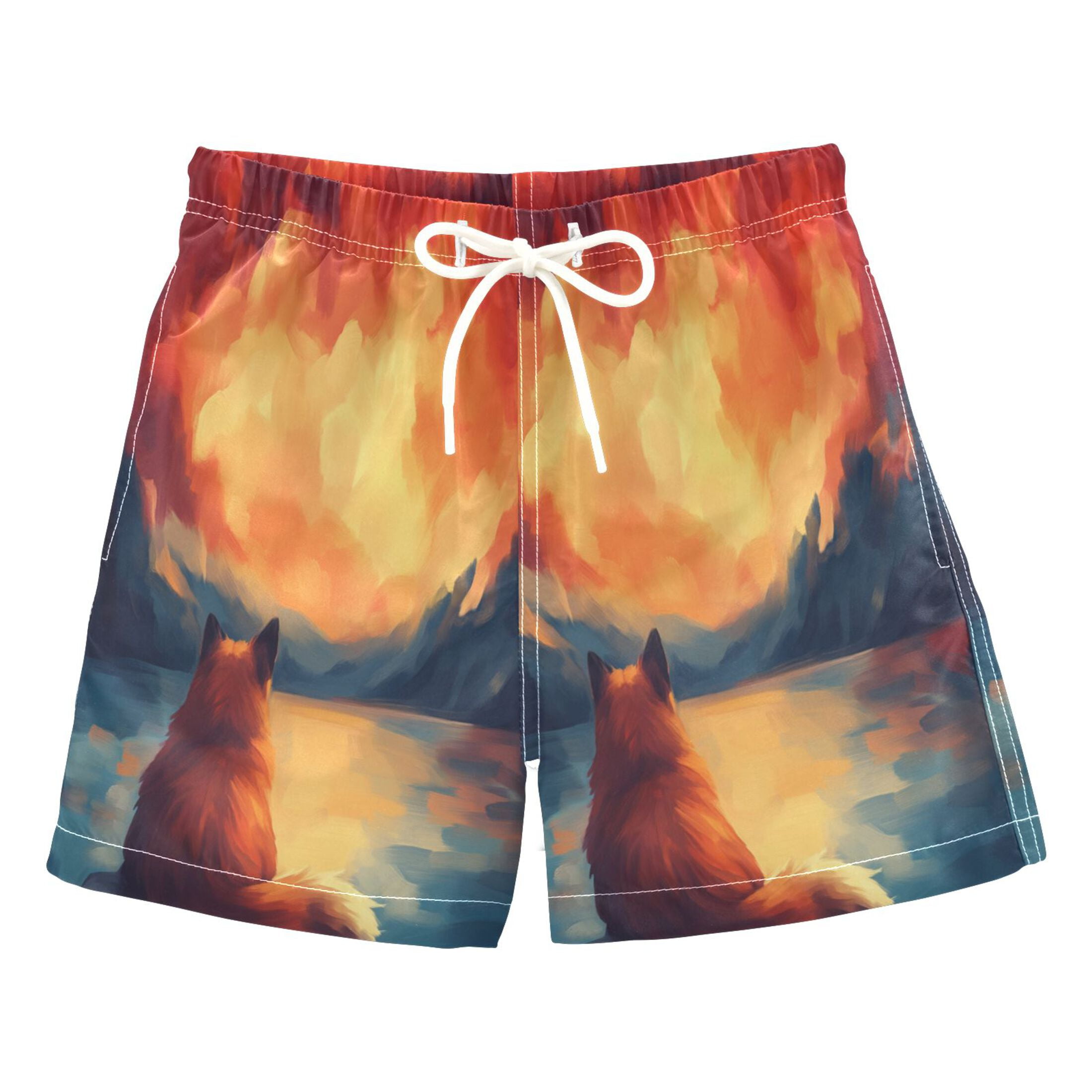 Dog Watching A Sunset Boys' Swim Trunks Beach Pool Shorts Quick Dry ...