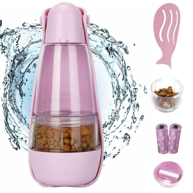 Dog Water Bottle, 4 in 1 Portable Foldable Dog Water Dispenser with ...