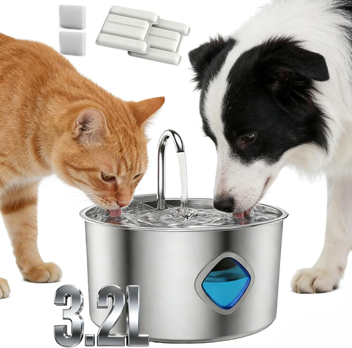 Dog Water Bowl, 3.2l Stainless Steel Dog Bowl, Multi-Filtration System ...