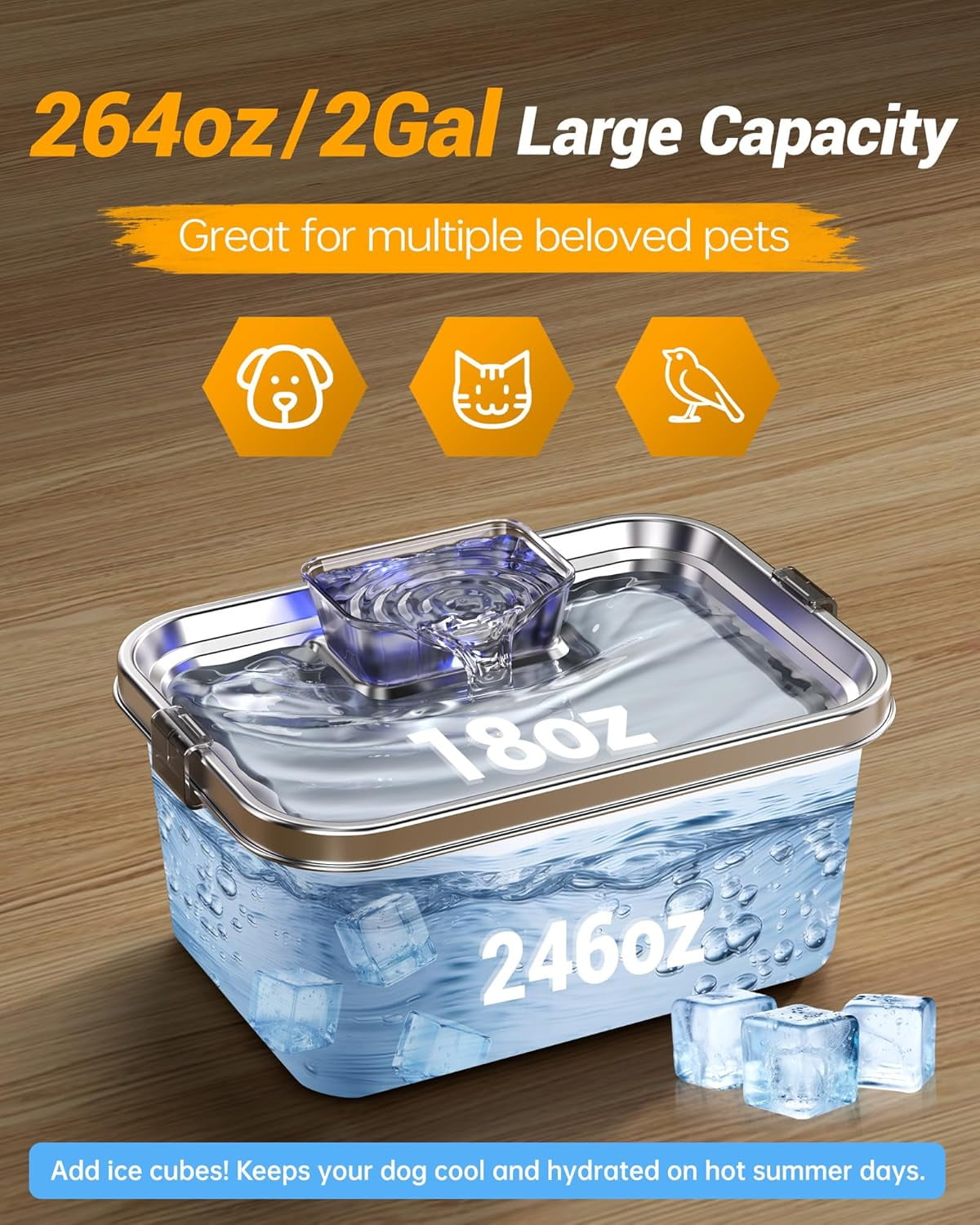 Dog Water Fountain for Large Dogs 2Gal/264oz, Stainless Steel Dog & Cat ...