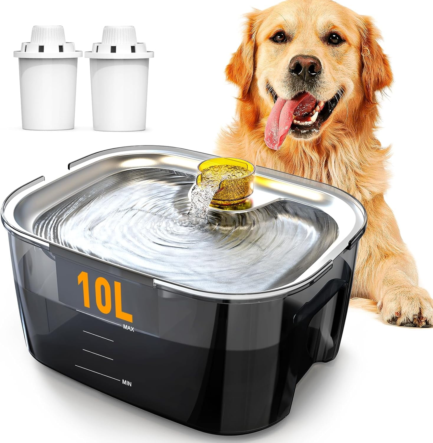 Dog Water Fountain Stainless Steel, 2.6 Gallon/10L Pet Water Fountain Cat Water Fountain Dog ...