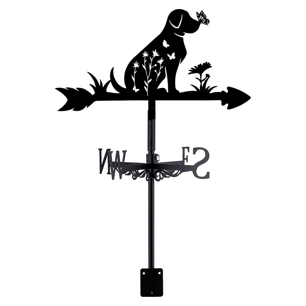 Dog Weather Vane Dog Flower Butterfly Metal Weathervanes Wind Direction ...
