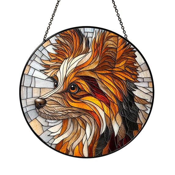 Dog Window Hanging Decor, Stained Glass Style Fantasy Animal Suncatcher ...