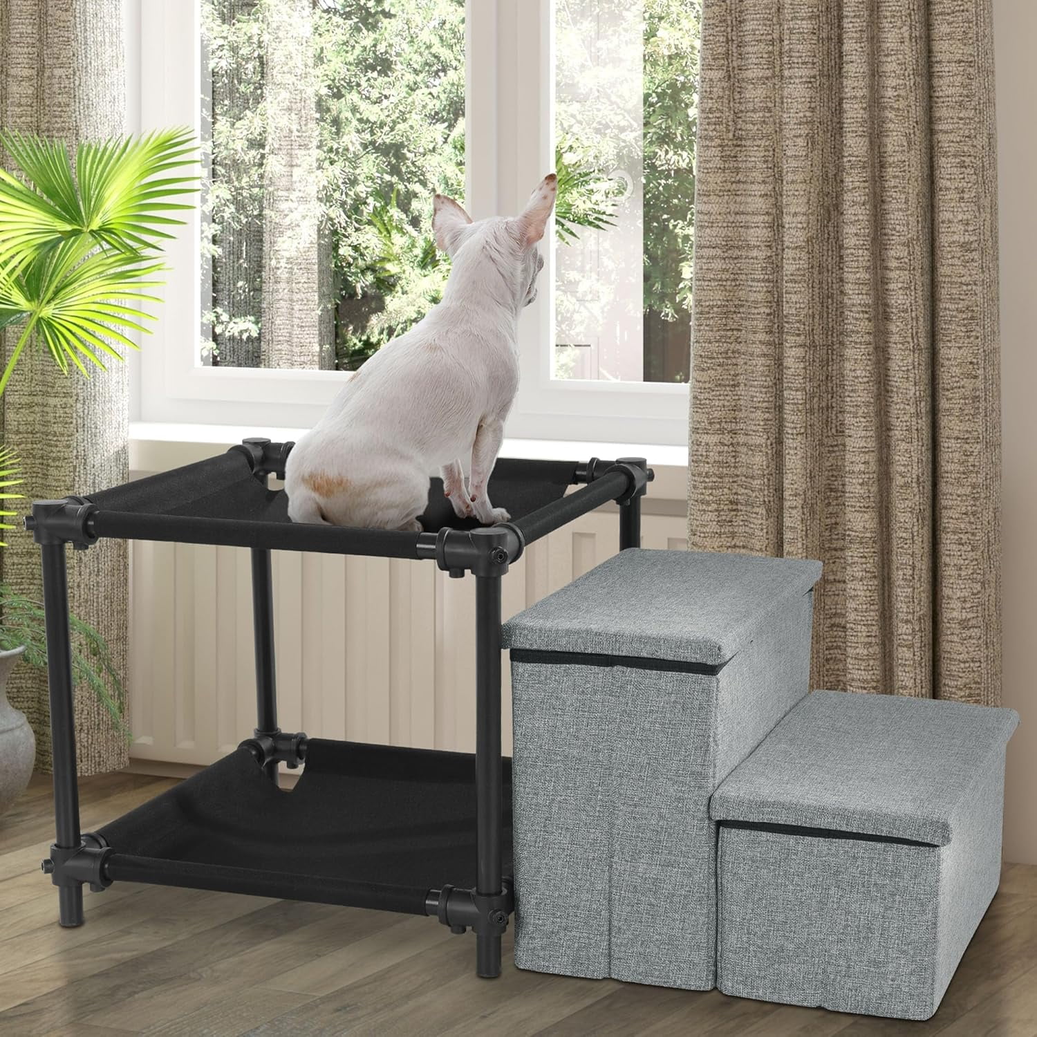 Dog Window Perch with Stairs,Raised Pet Bunk Bed for Cat & Dog,Dog Bed ...