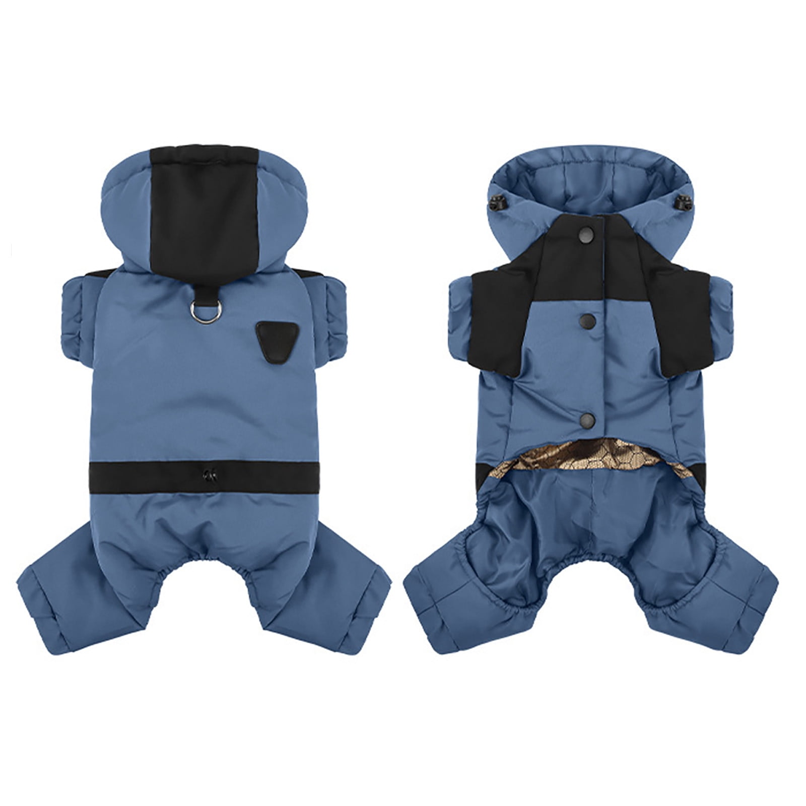 Dog Winter Clothes Waterproof 4-Leg Onesie with Hood Metal Leash Clip ...