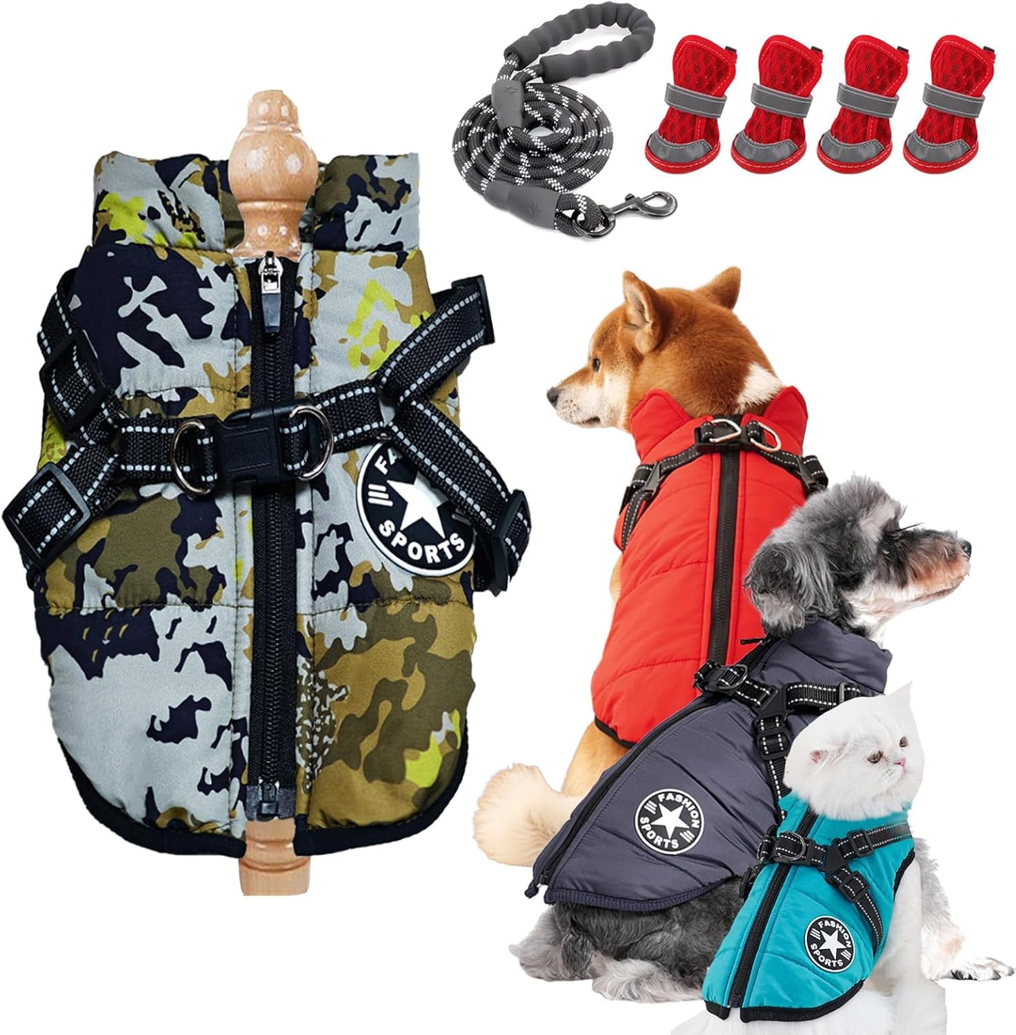 Dog Winter Coat, 2026 New Waterproof 3 in 1 Winter Jacket with Harness ...