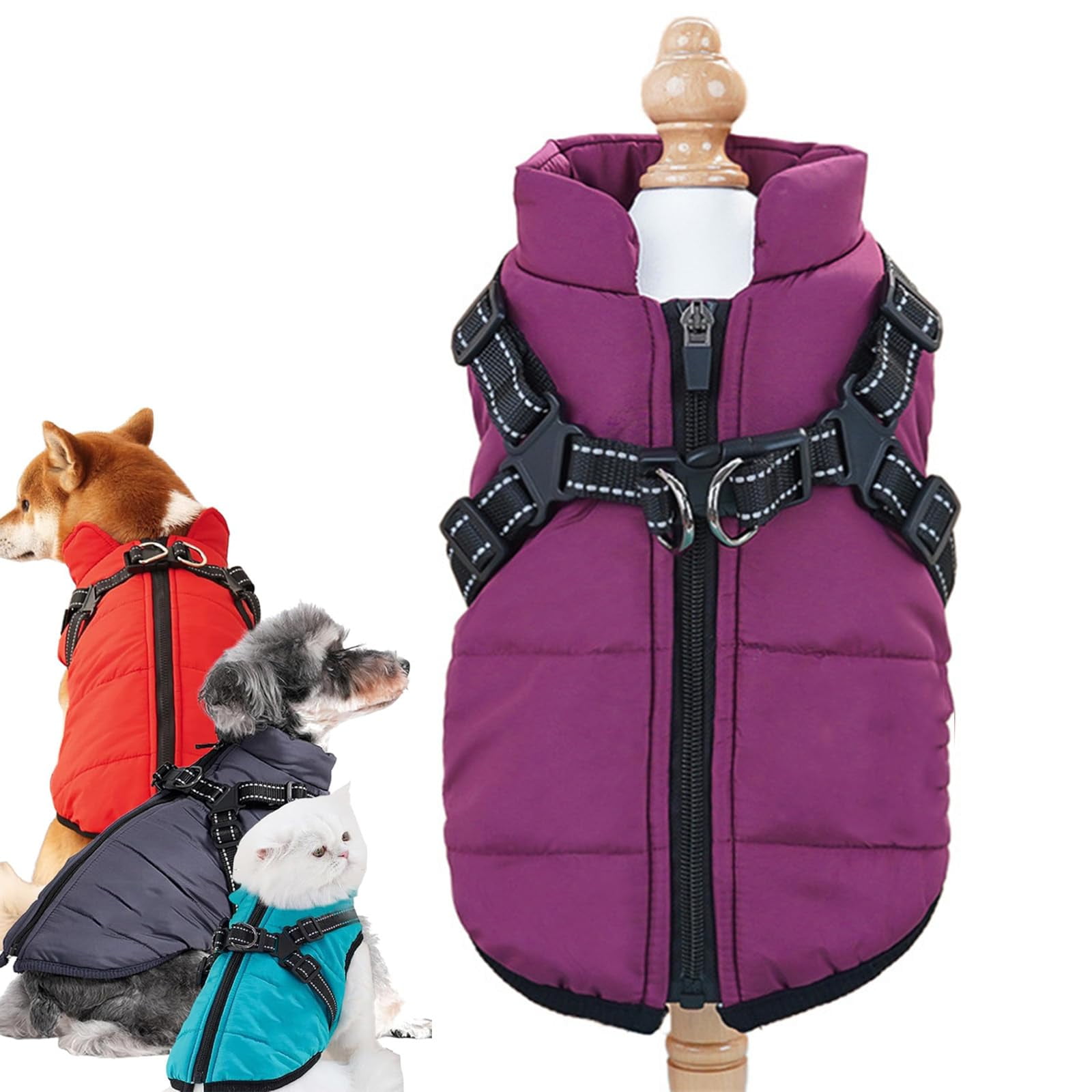 Dog Winter Coat, 3 in 1 Winter Jacket, Waterproof Windproof Dog Jacket with Zipper,for for Small ...