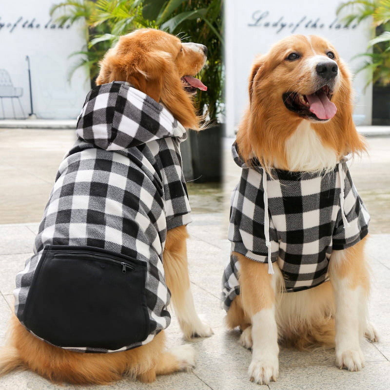Dog Winter Plaid Reversible Hooded Jacket Pet Fleece-Lined Vest With ...