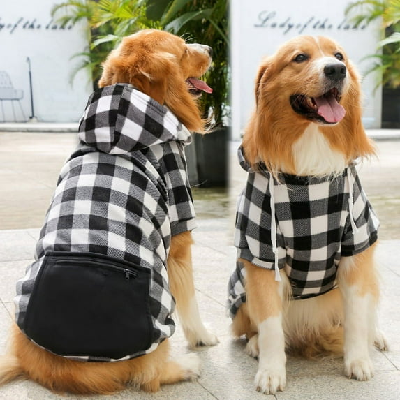 Dog Winter Plaid Reversible Hooded Jacket Pet Fleece-Lined Vest With ...