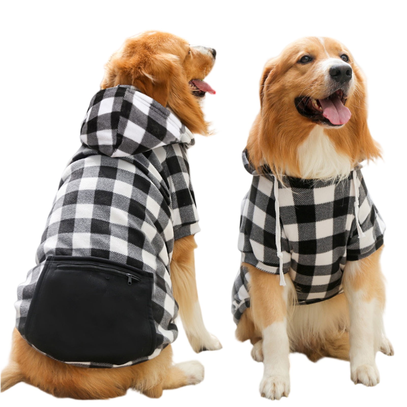 Dog Winter Sweatshirt with Hood and Pocket Pet Hoodies Plaid Pattern ...