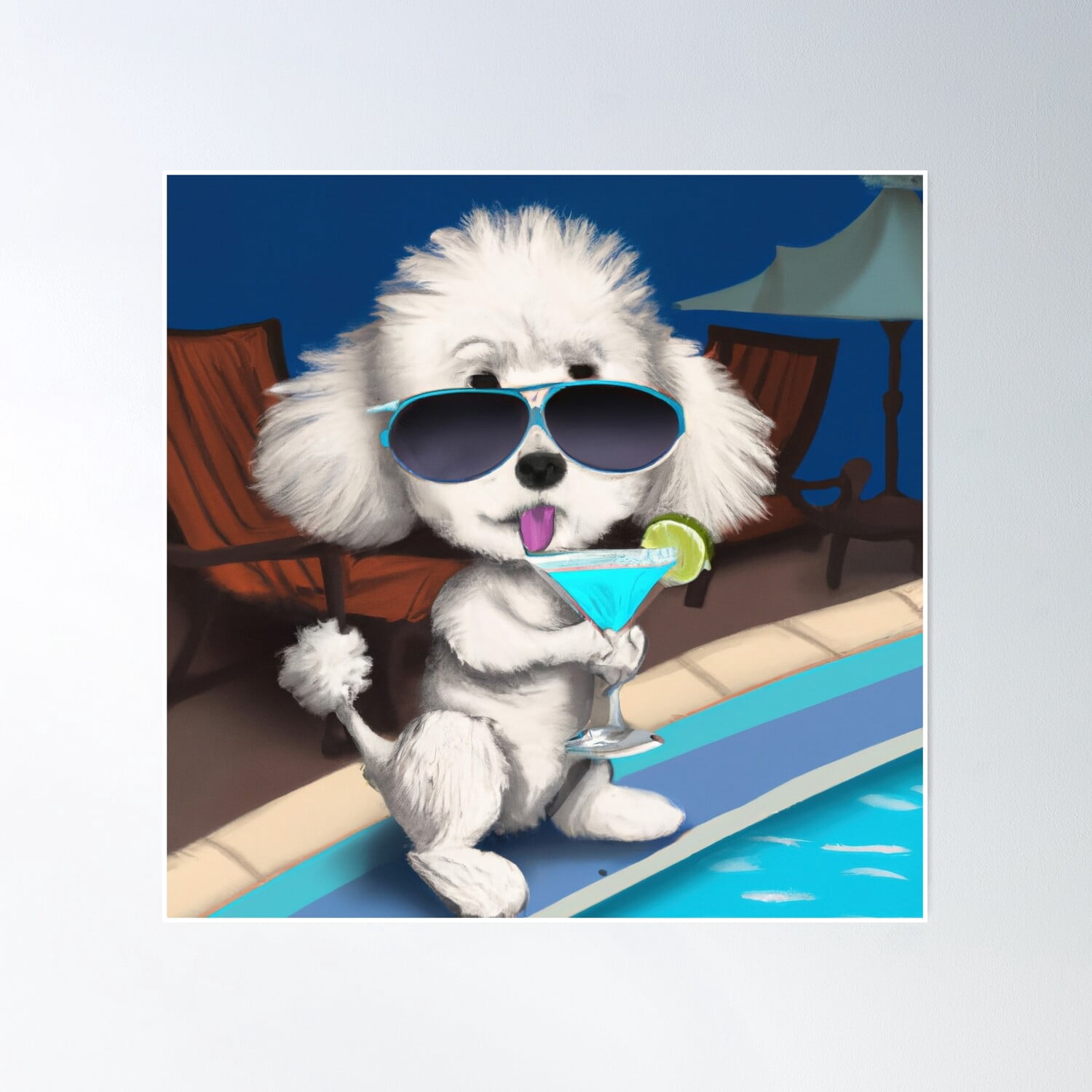 Dog With Cocktail Poster Wall Art, Modern Wall Decor, 8x12 UNFRAMED ...