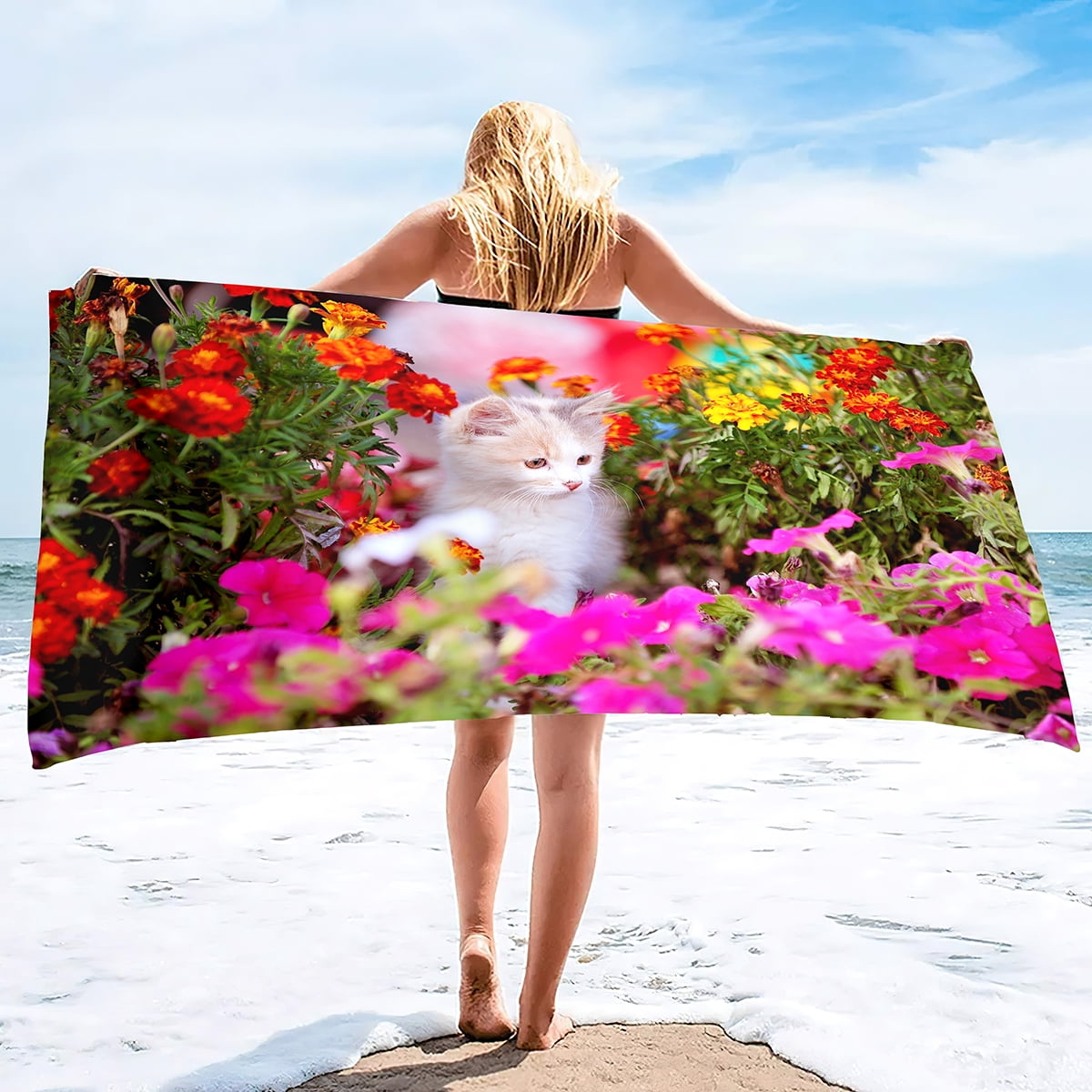 Dog With Flowers Pattern Microfiber Sand Free Beach Towel Oversized dog-with-flowers-pattern-microfiber-sand-free-beach-towel-oversized