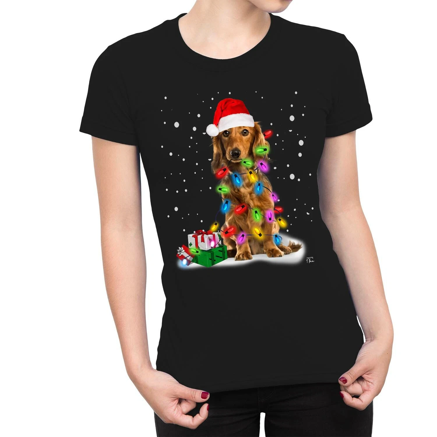 Dog Wrapped in Christmas Lights Cute Festive Pet Holiday Art Unisex T ...